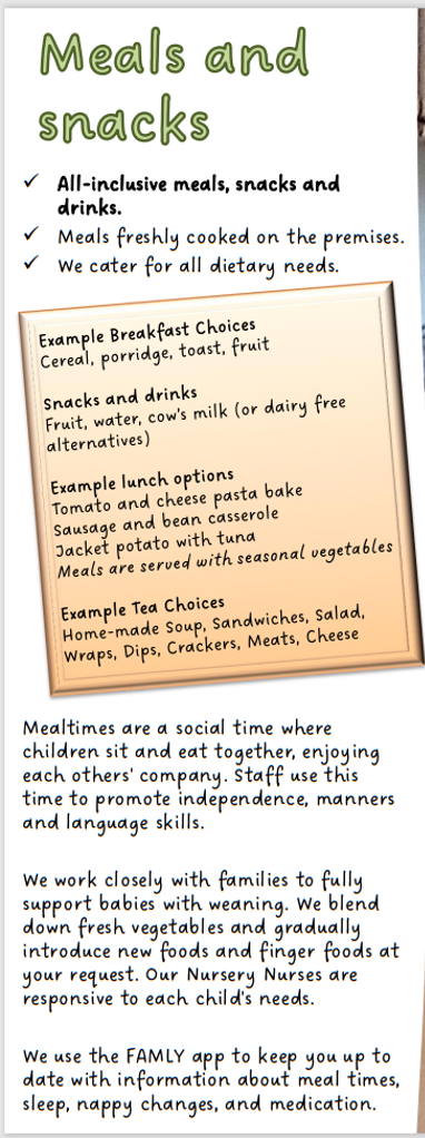 Meals and snacks – Blue Bell Woods Day Nursery